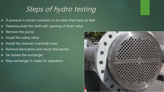 Heat exchanger types and hydro testing | PPTX | Physics | Science