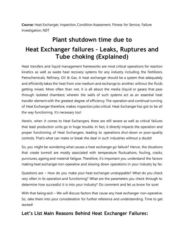 Detailed Explanation of Heat Exchangers Failures | PDF