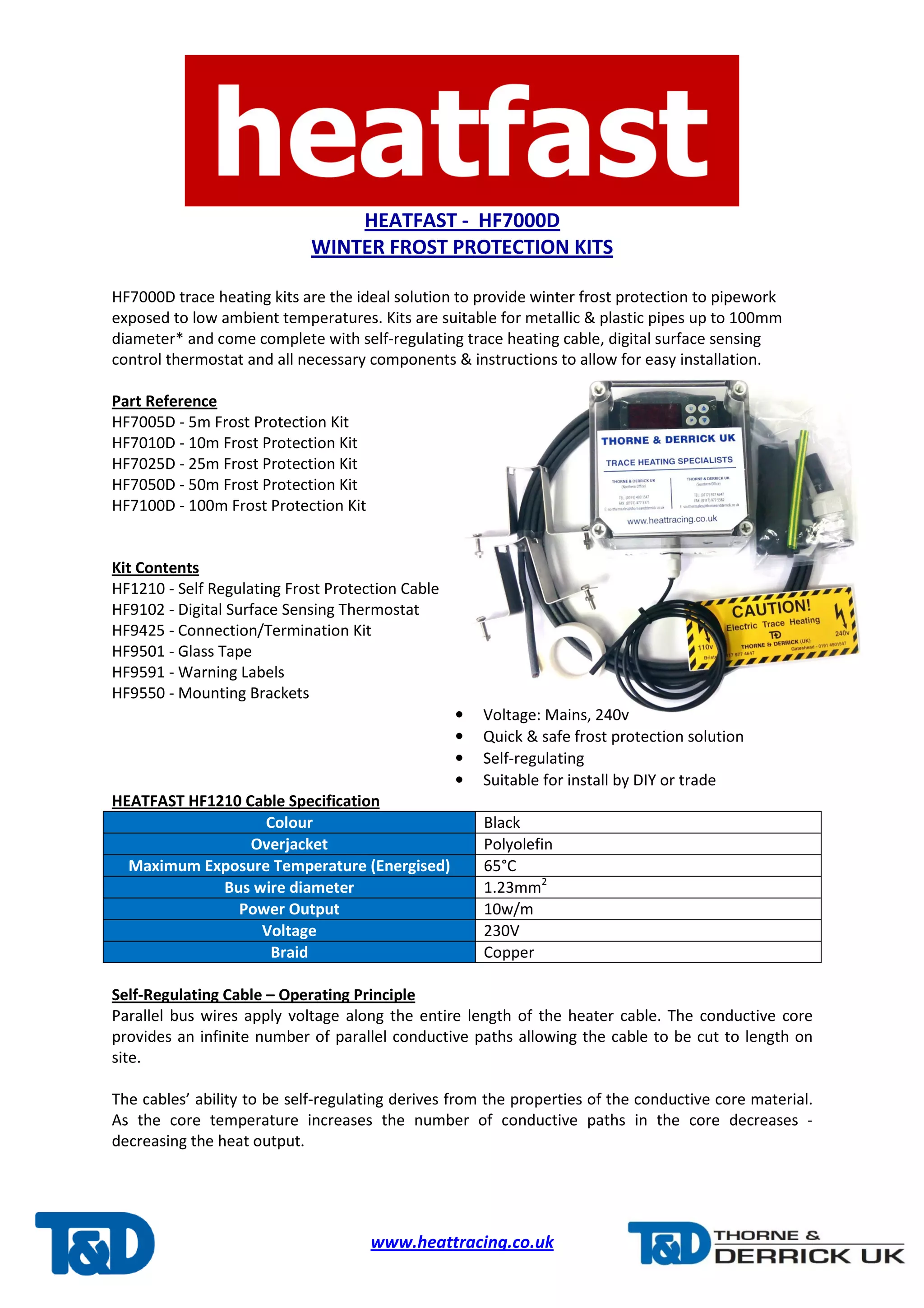 Heatfast HF7100D Heat Tracing Cable Kits - Spec Sheet | PDF