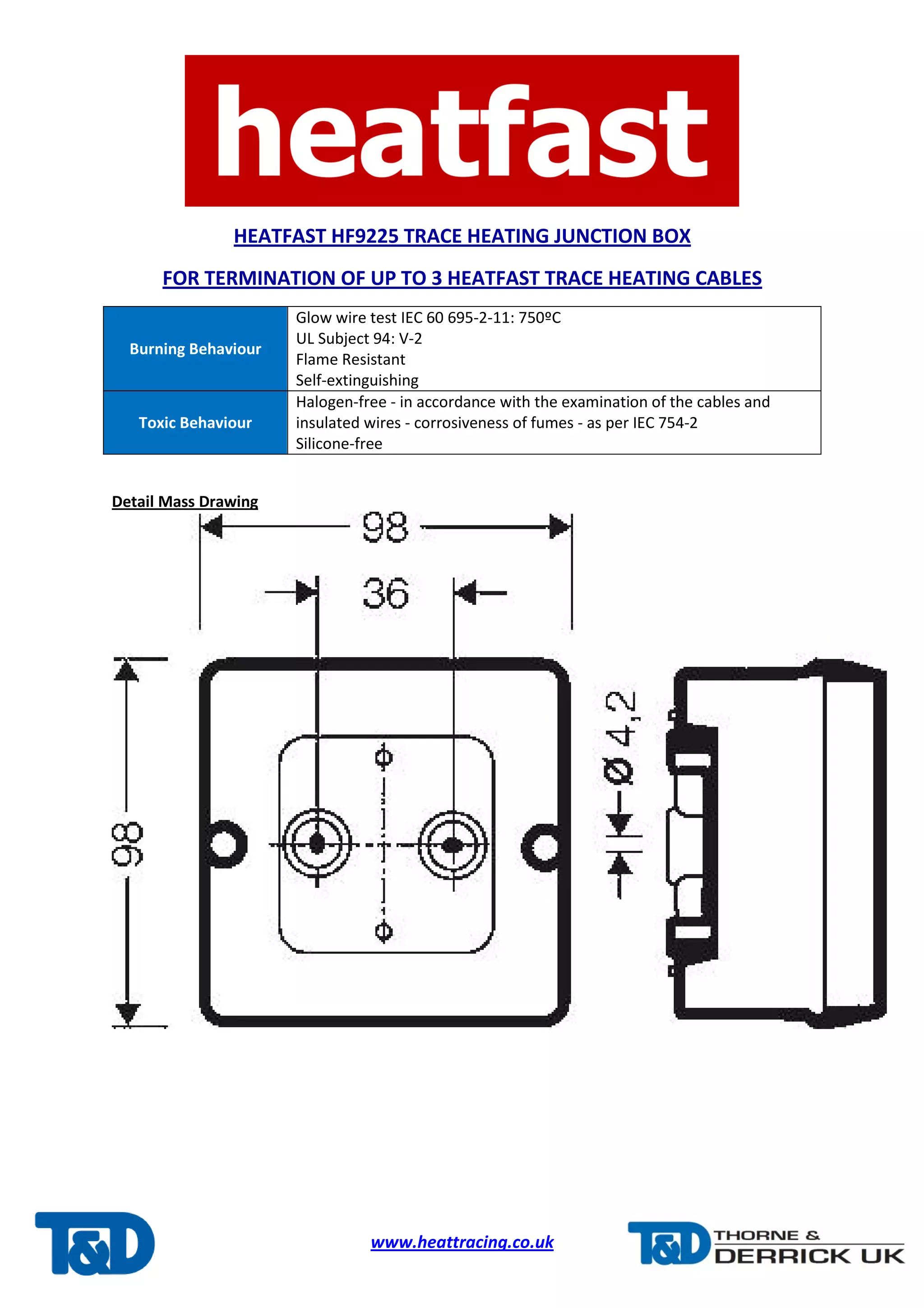 Heatfast HF9225 Heat Tracing Junction Box - Spec Sheet | PDF