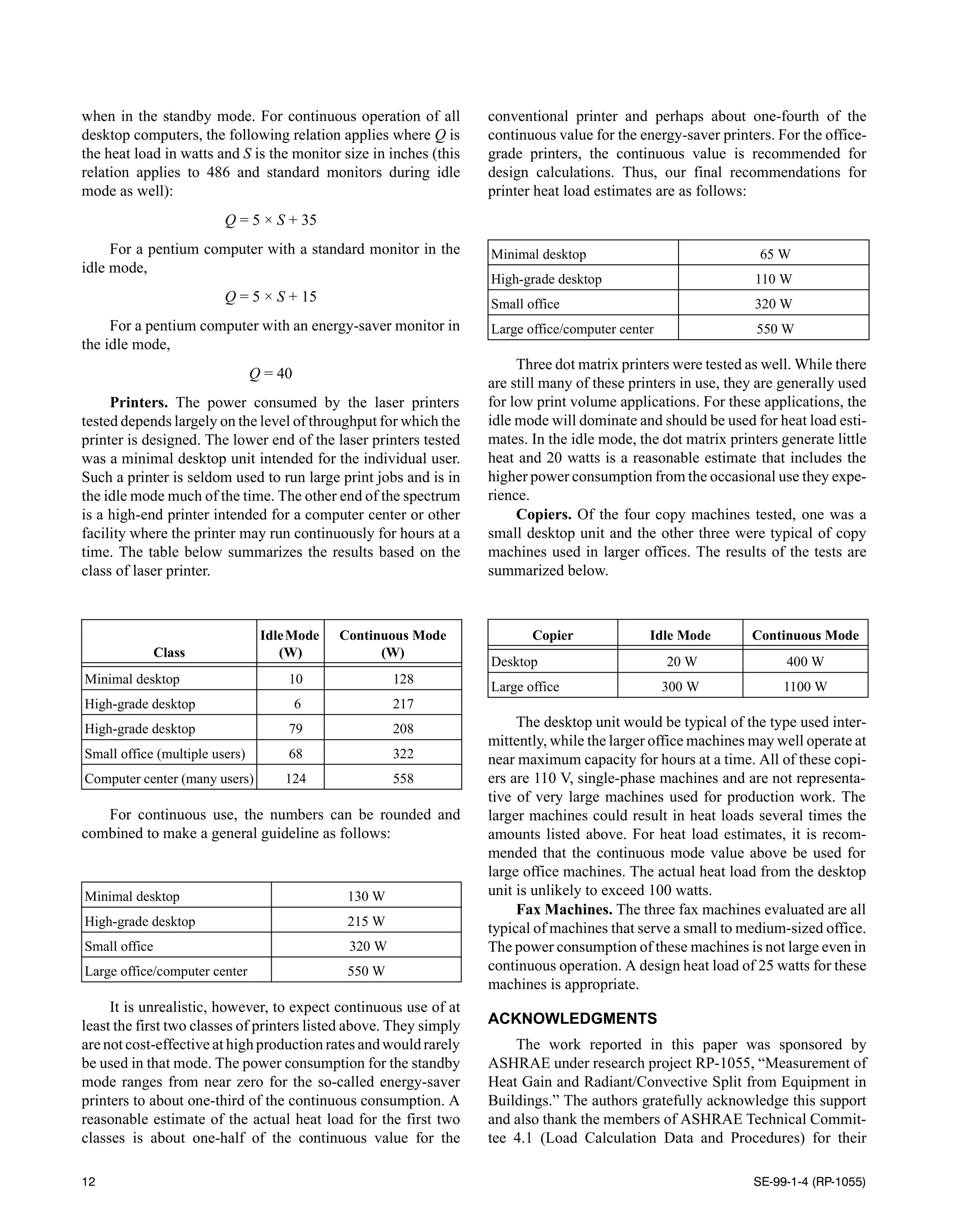 Heat gain valuees foe equipment | PDF