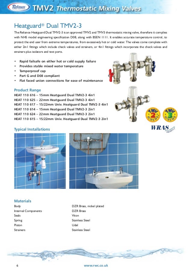 TMV2 Thermostatic Mixing Valves - Reliance Water Controls Brochure
