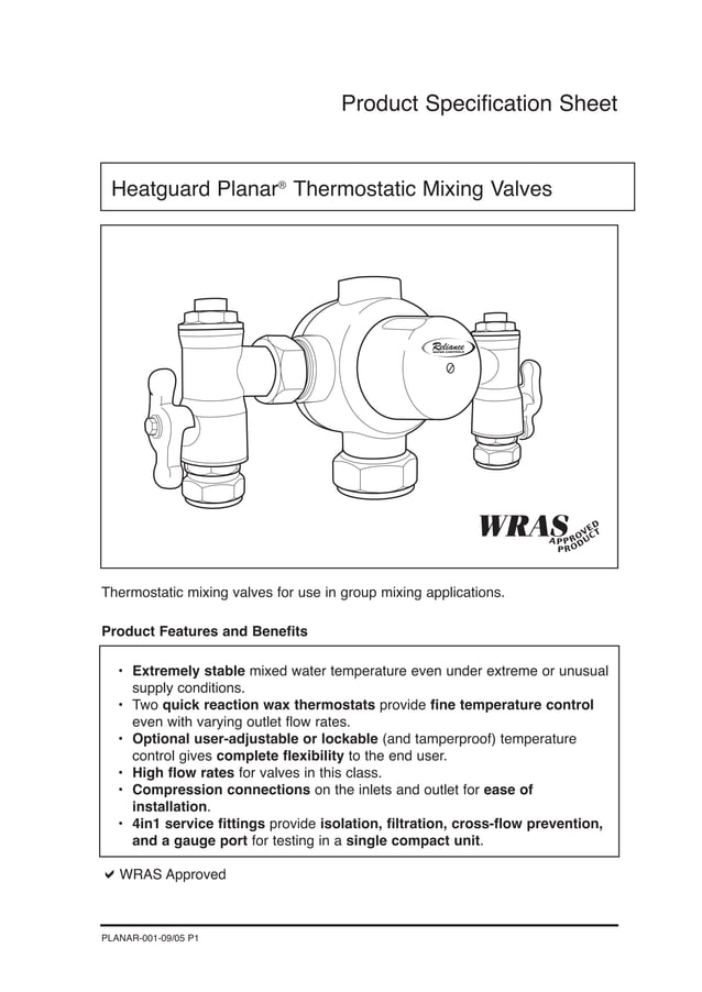 Heatguard Planar Group Thermostatic Mixing Valve - Spec Sheet | PDF