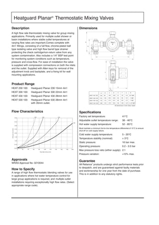 Heatguard Planar Group Thermostatic Mixing Valve - Spec Sheet | PDF