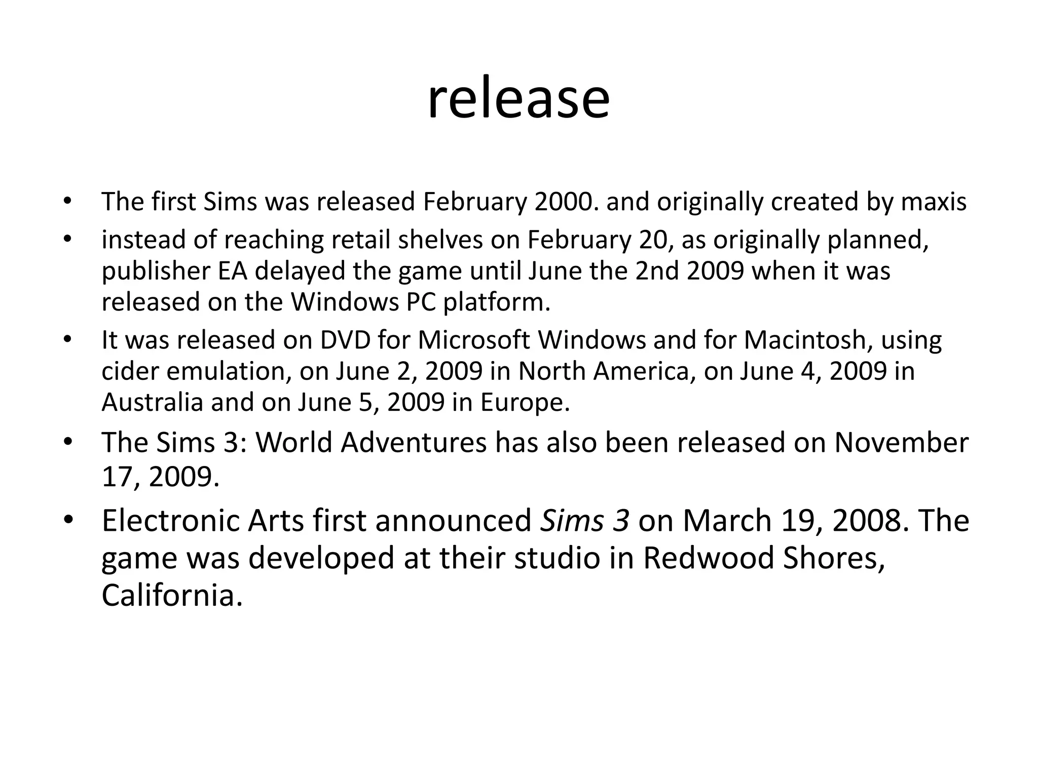 sims 3 presentation by sarah dean and heather barral | PPTX