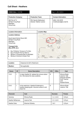 Heathers callsheet | PDF