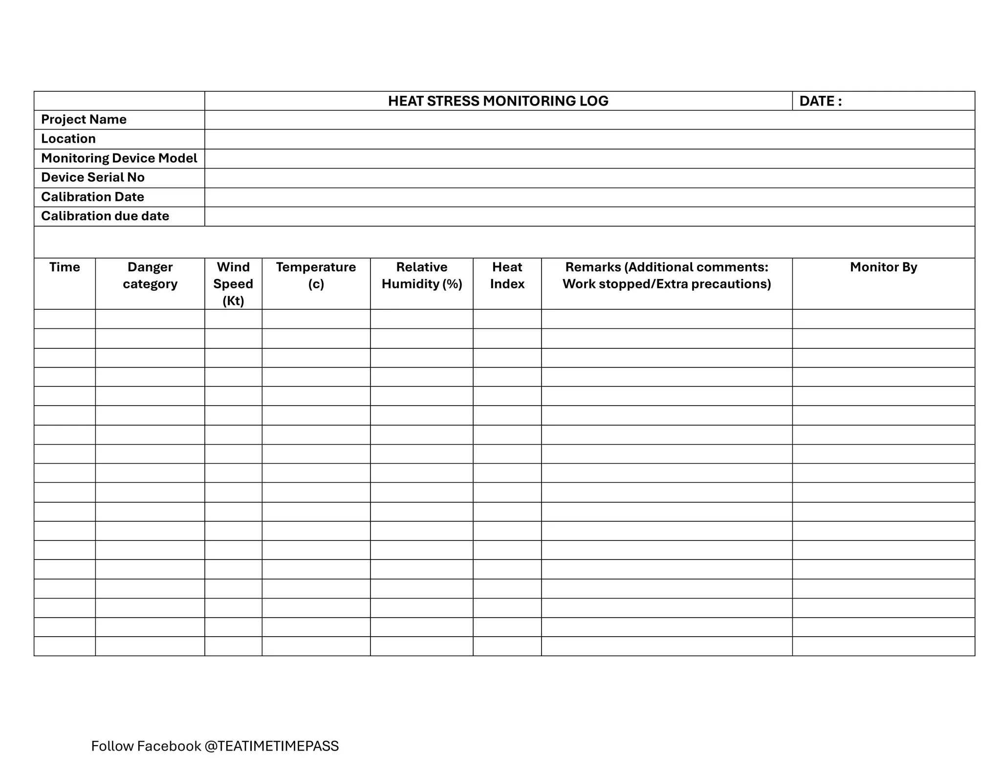 HEAT INDEX LOG SHEET for maintaining regular heat index update sheet ...