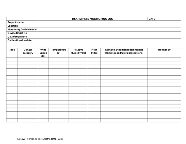 HEAT INDEX LOG SHEET for maintaining regular heat index update sheet ...
