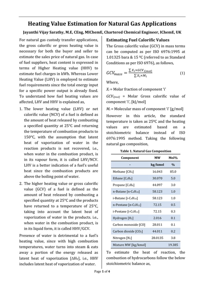 Heating Value Estimation for Natural Gas Applications | PDF