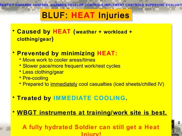 Heat injury prevention fy18 c42 | PPT | First Aid | Injuries