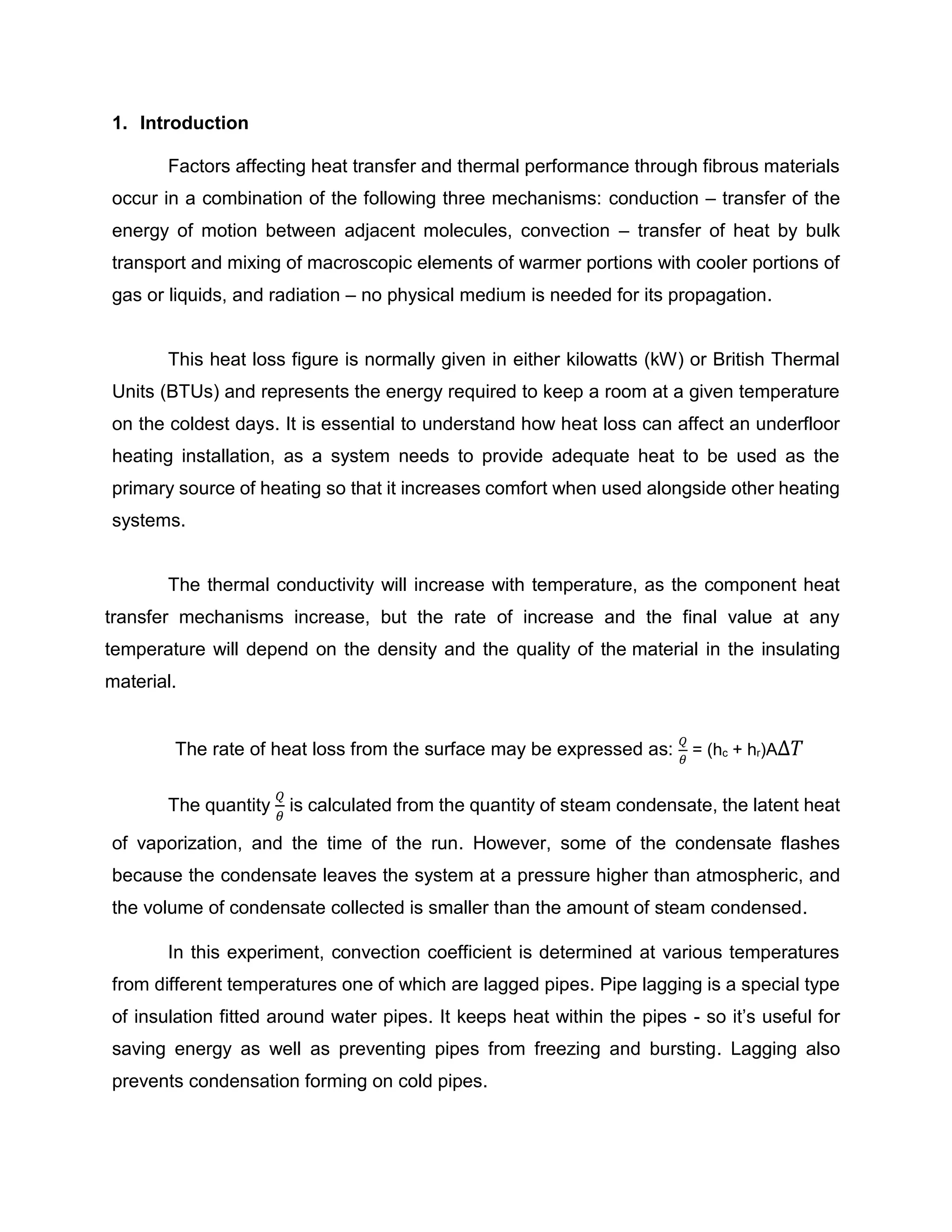Heat loss in bare and lagged pipes | PDF