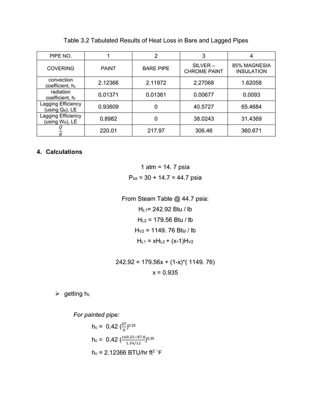Heat loss in bare and lagged pipes | PDF | Chemistry | Science