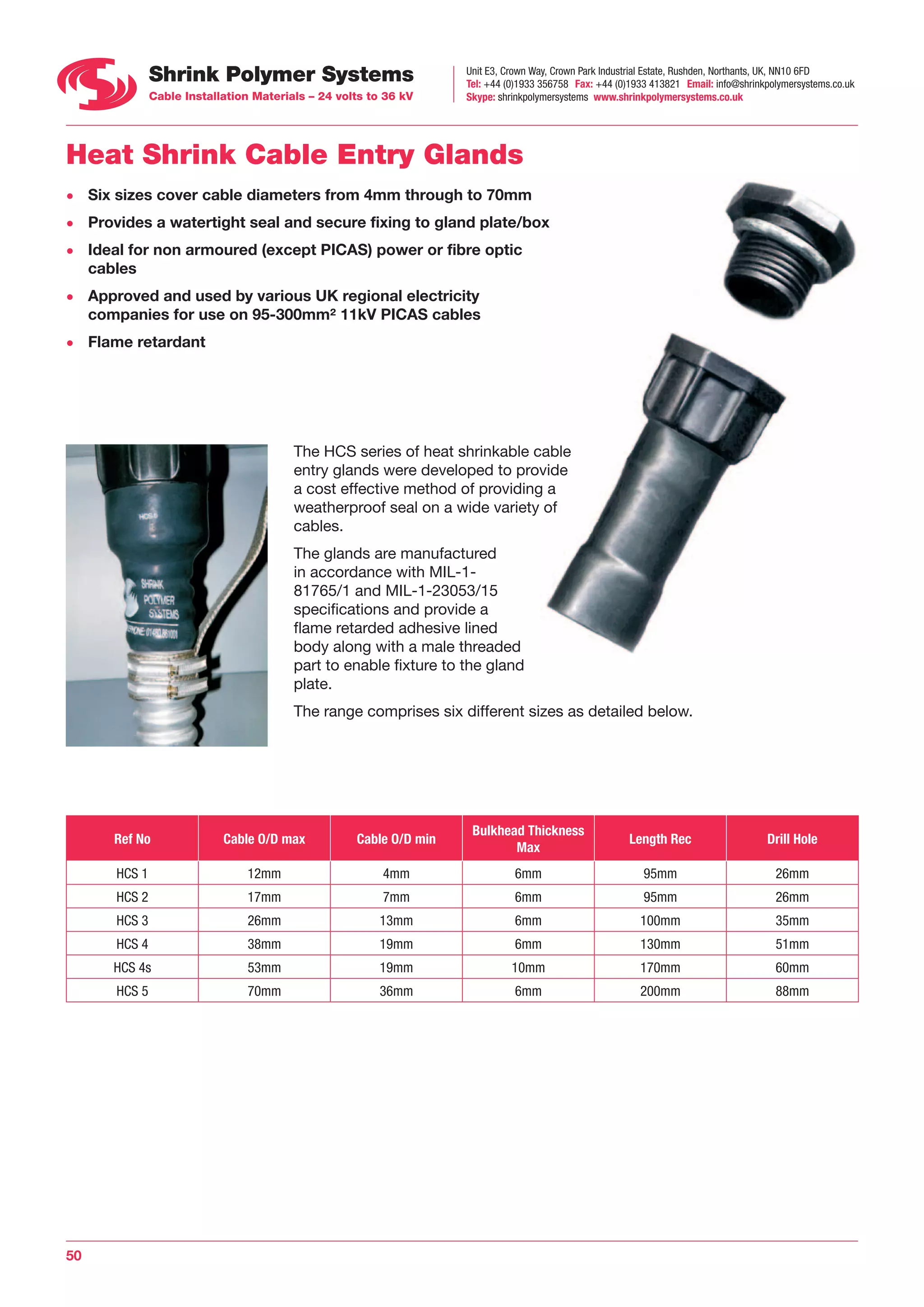 SPS HCS5 Heat Shrink Cable Glands 36-70mm | PDF