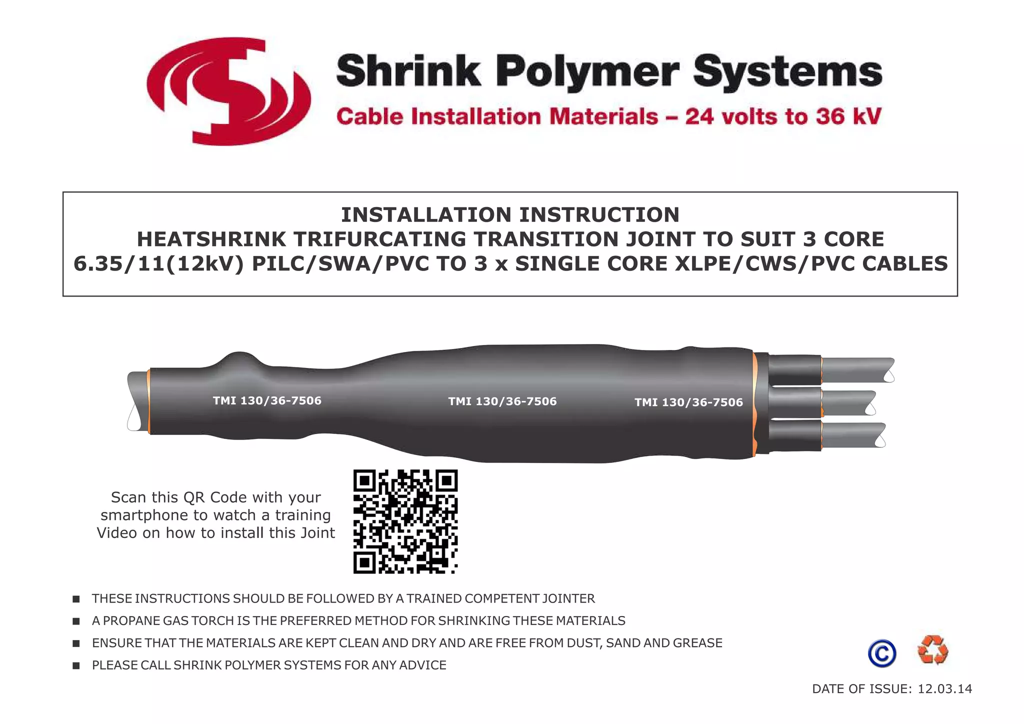 6. Heat Shrink Cable Joint (HV) - 11kV Trifurcating Transition (3 Core ...