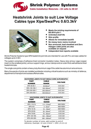 Heat Shrink Cable Joints - Low Voltage XLPE SWA 0.6kV-3.3kV SPS Heat ...