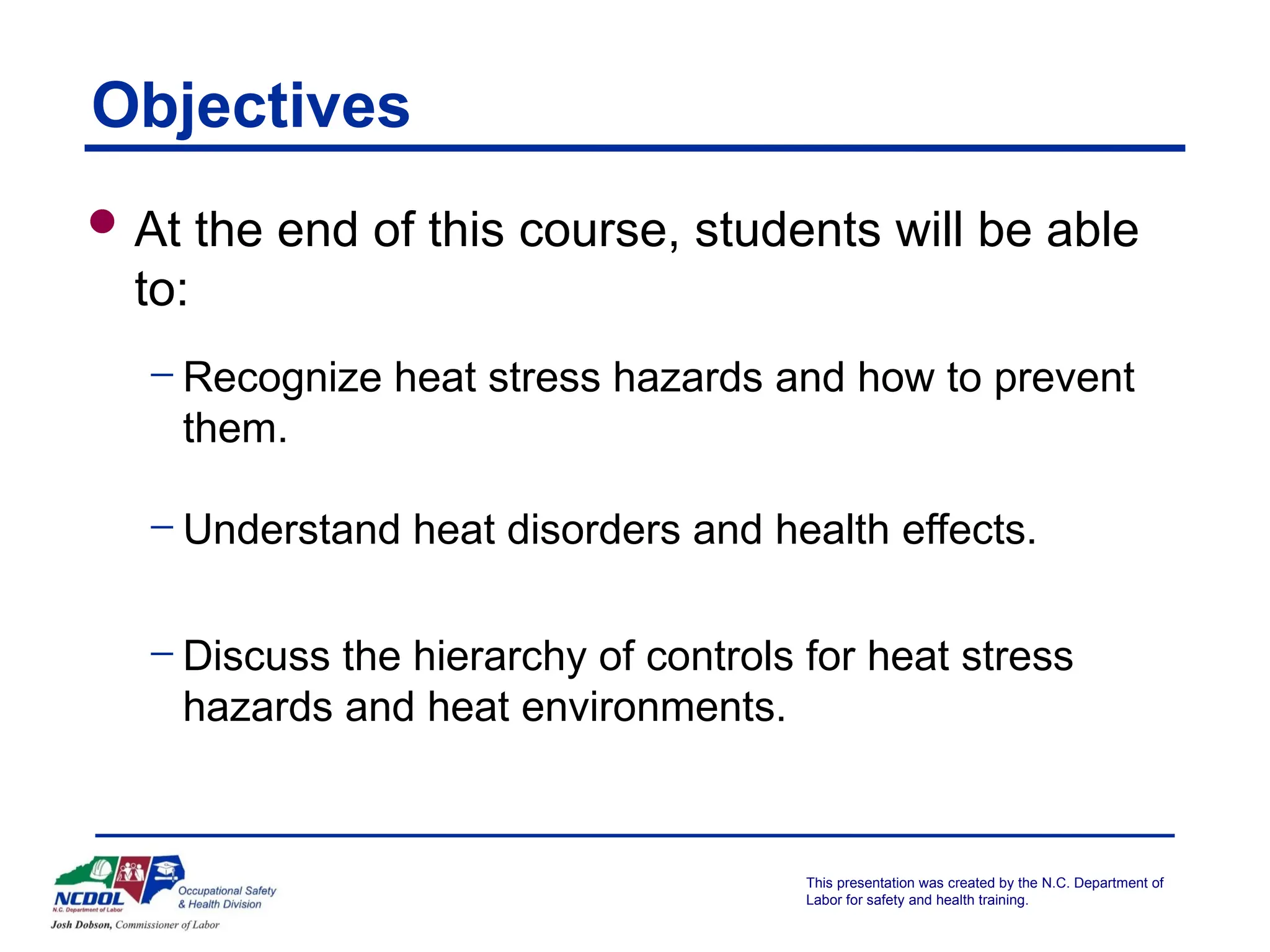 heat stress presentation by NC Department | PPTX