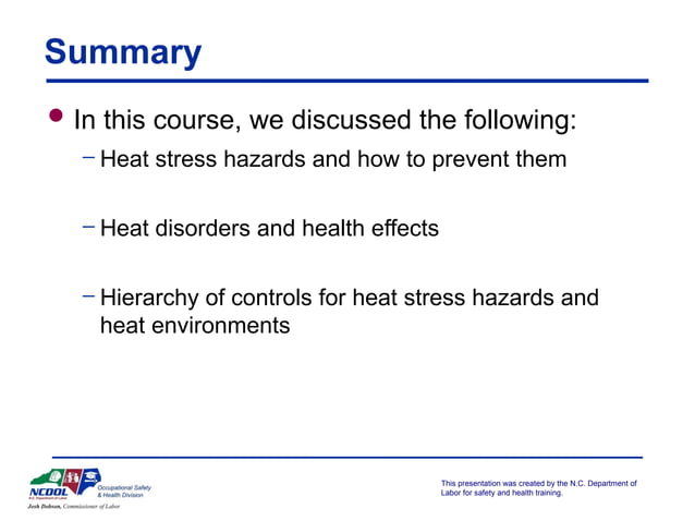 heat stress presentation by NC Department | PPTX