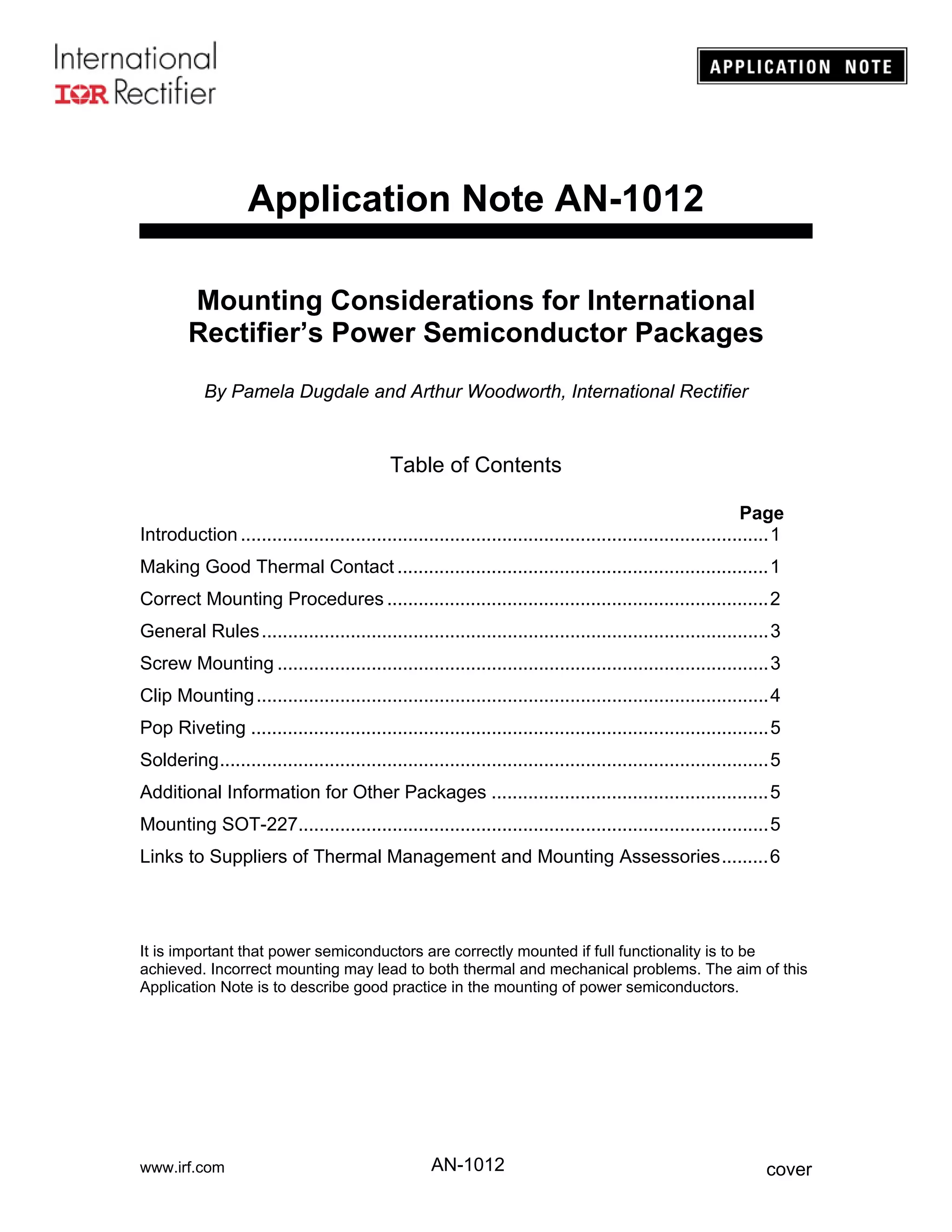 Mounting Considerations for International Rectifier’s Power ...