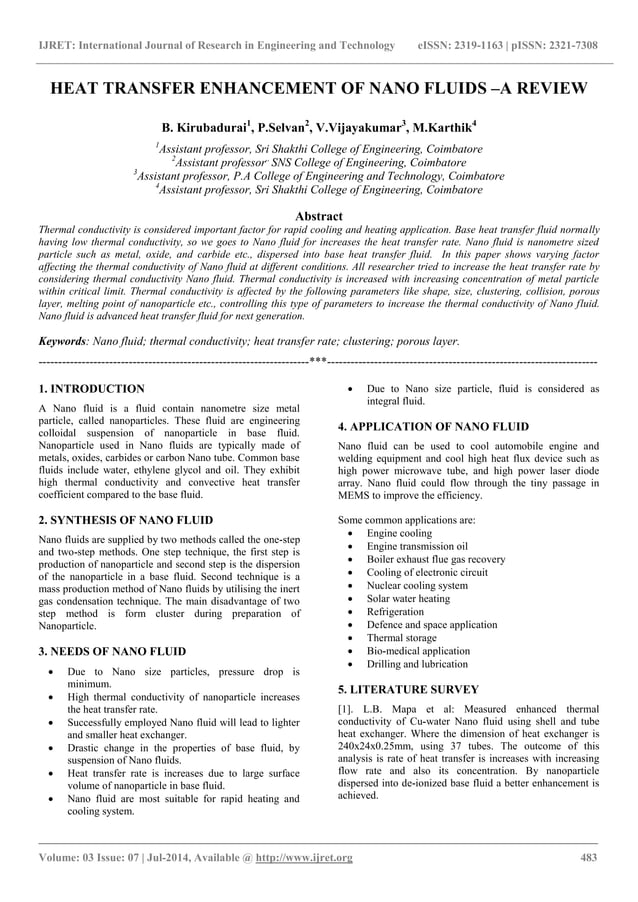 Heat transfer enhancement of nano fluids –a review | PDF