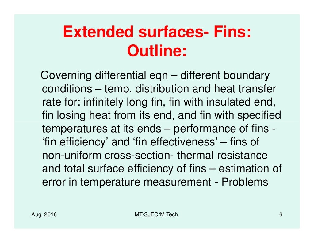 Heat transfer from extended surfaces (or fins)