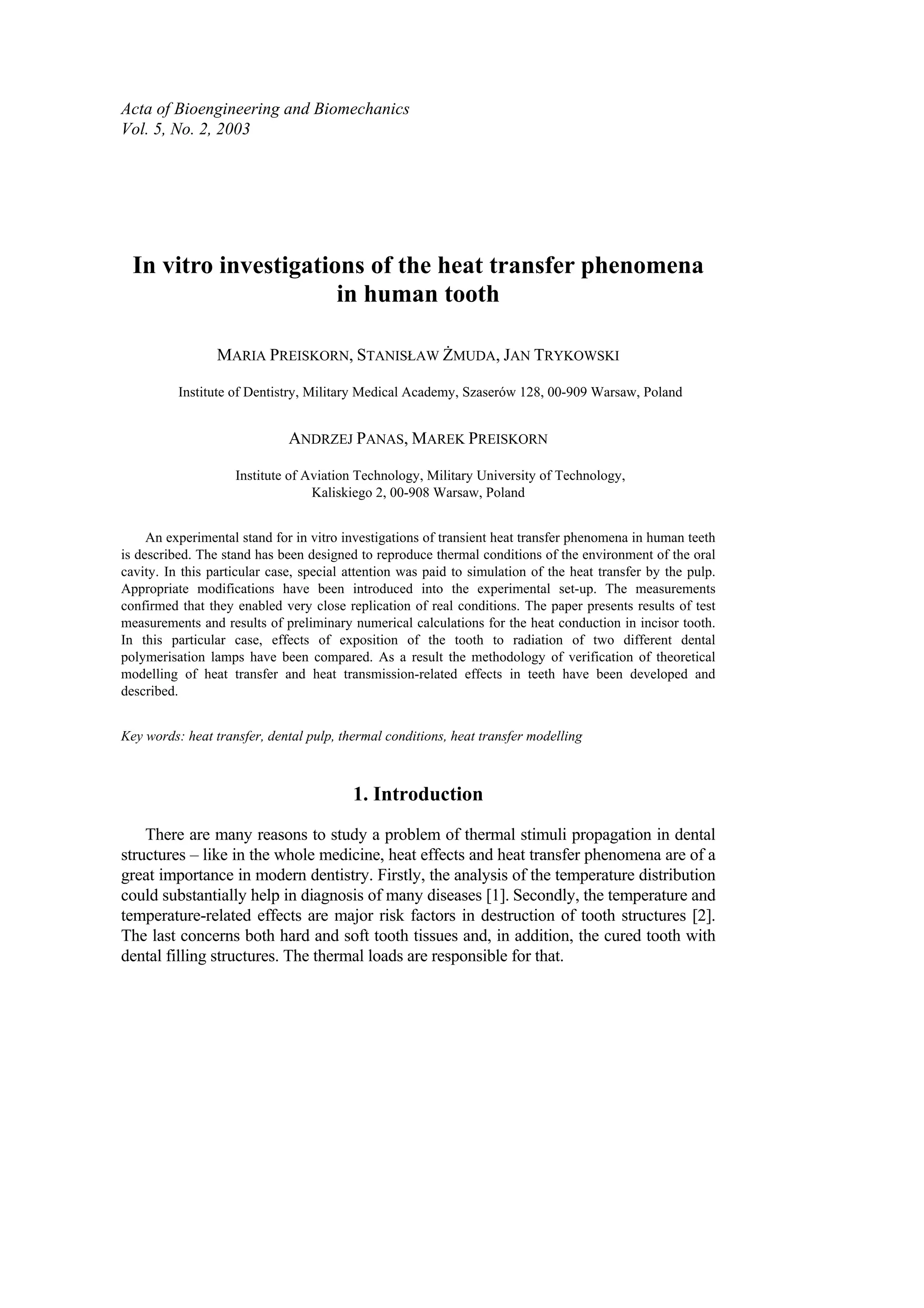Heat transfer in human tooth | PDF