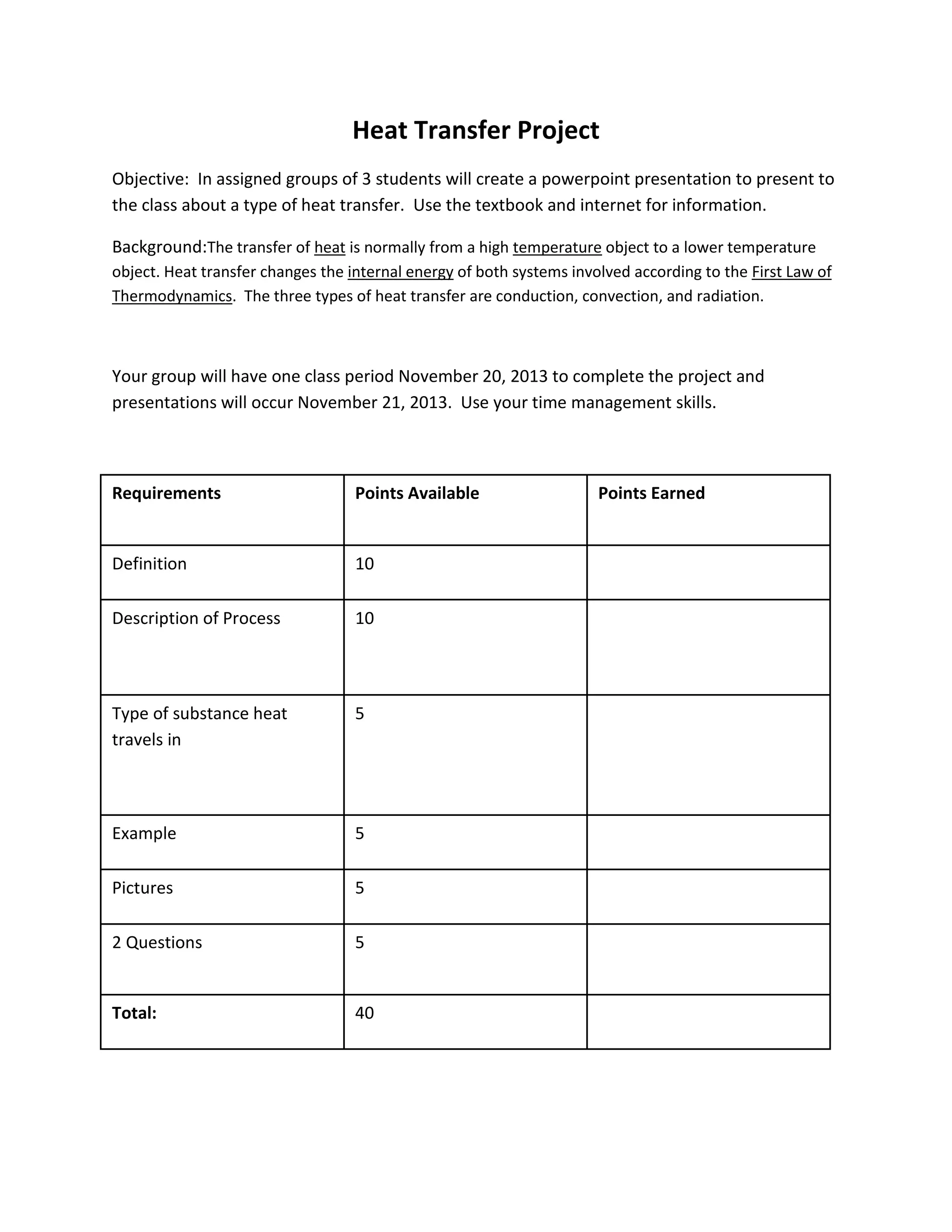 Heat transfer project | DOCX