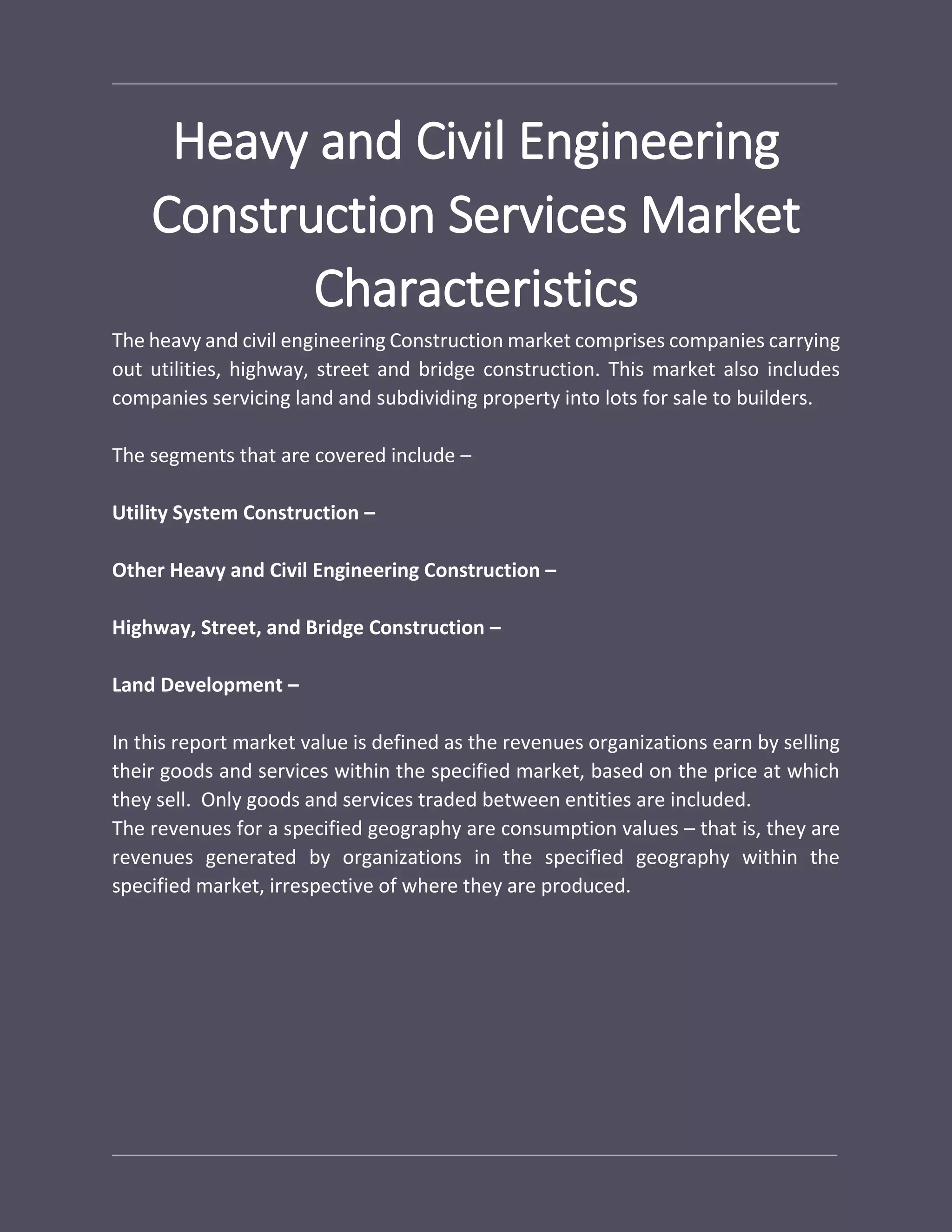 Heavy and Civil Engineering Construction Market Global Briefing 2018 | PDF