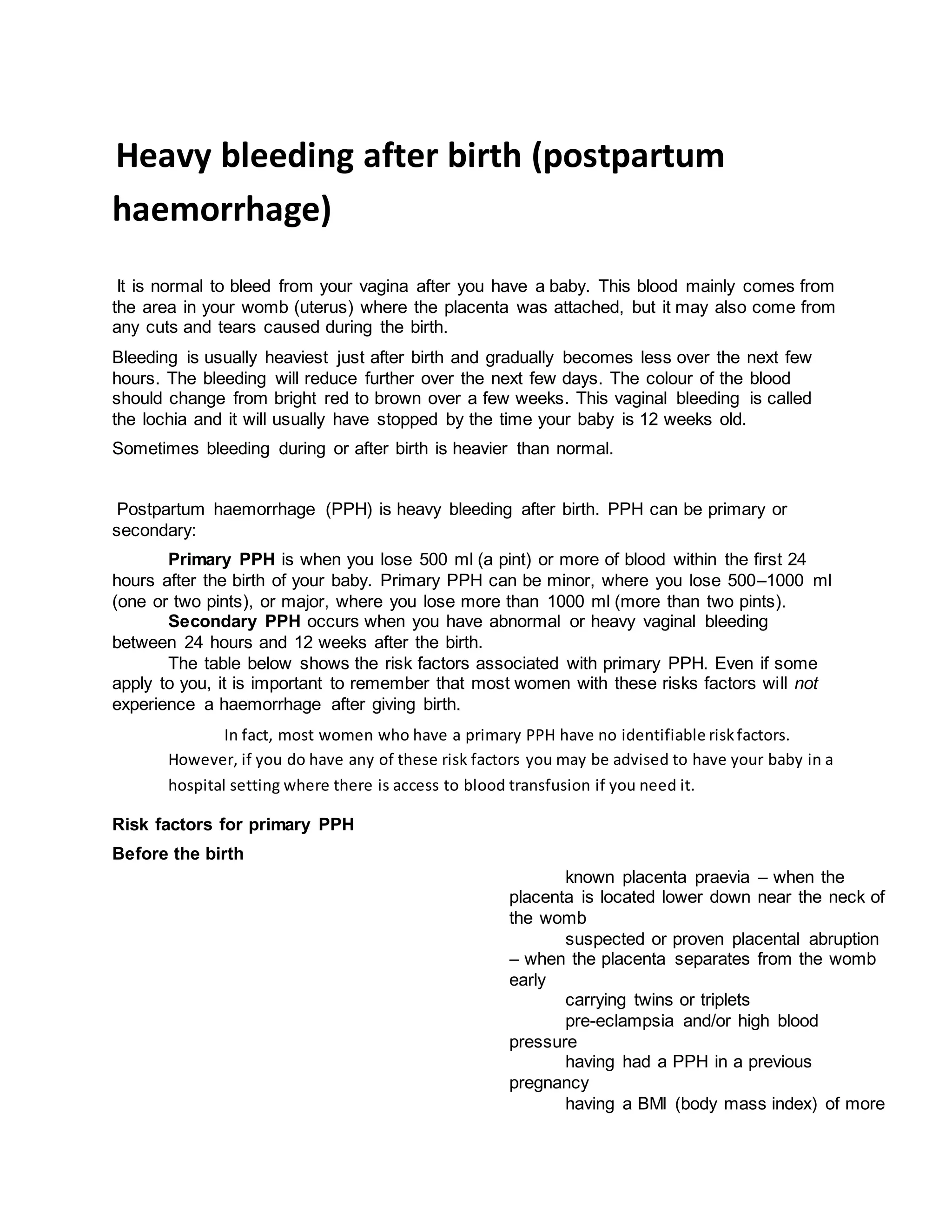 Heavy bleeding after birth | DOCX