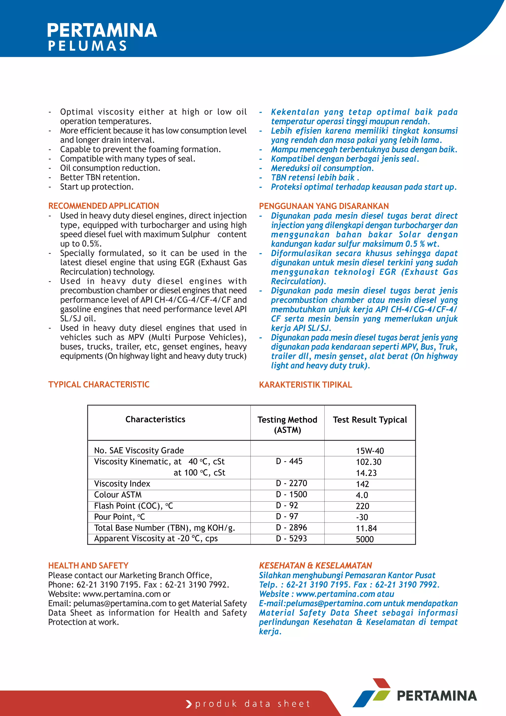 Heavy duty diesel oils pertamina | PDF