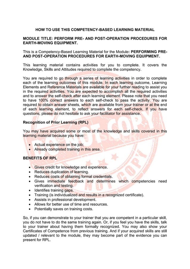 HEAVY EQUIPMENT NC II - CBLM | PDF | Educational Assessment | Education