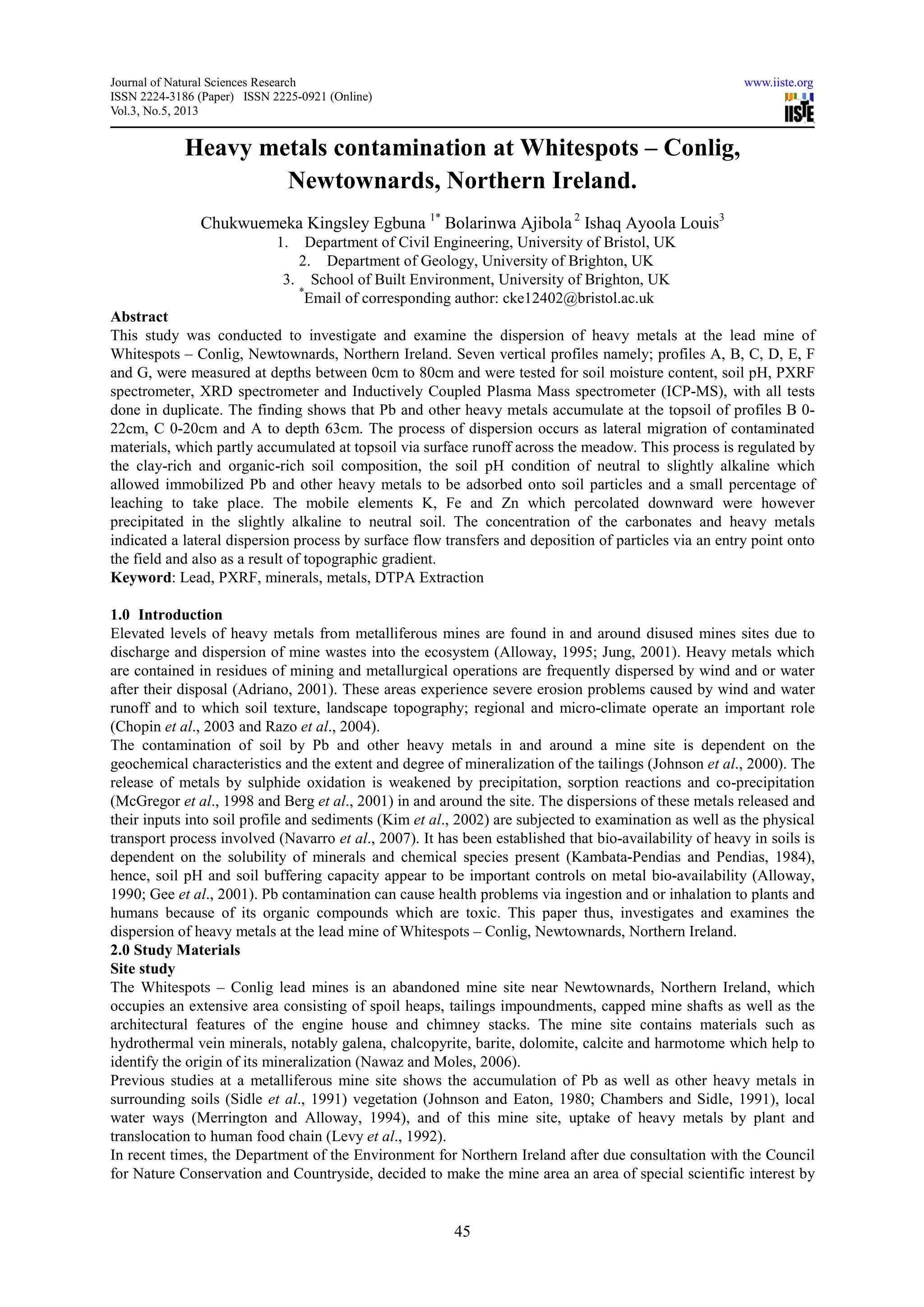 Heavy metals contamination at whitespots – conlig, newtownards ...