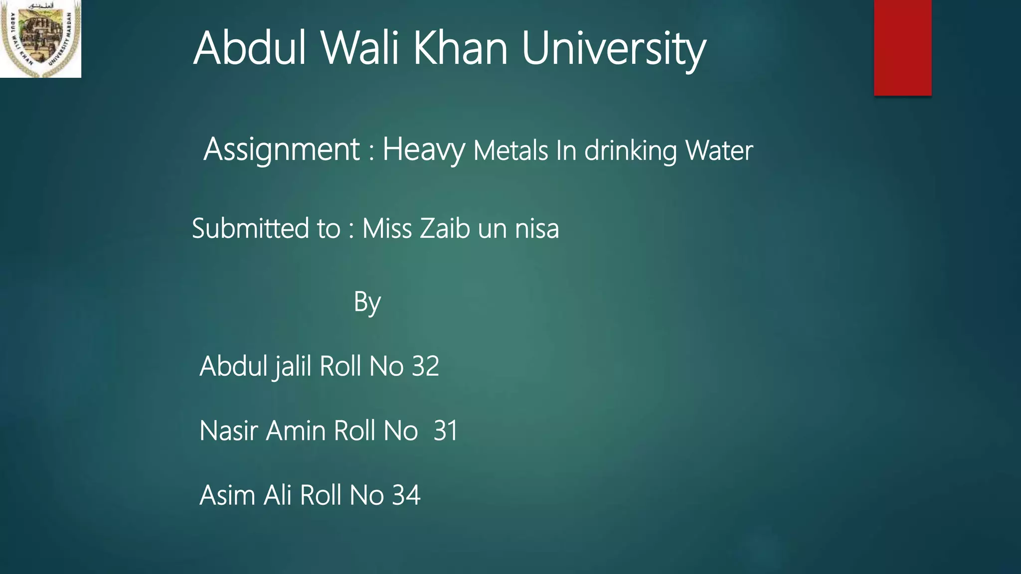 Heavy metals in drinking water | PPTX | Chemistry | Science