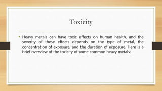 heavy metal toxicity and effect on the environment as well as on the ...