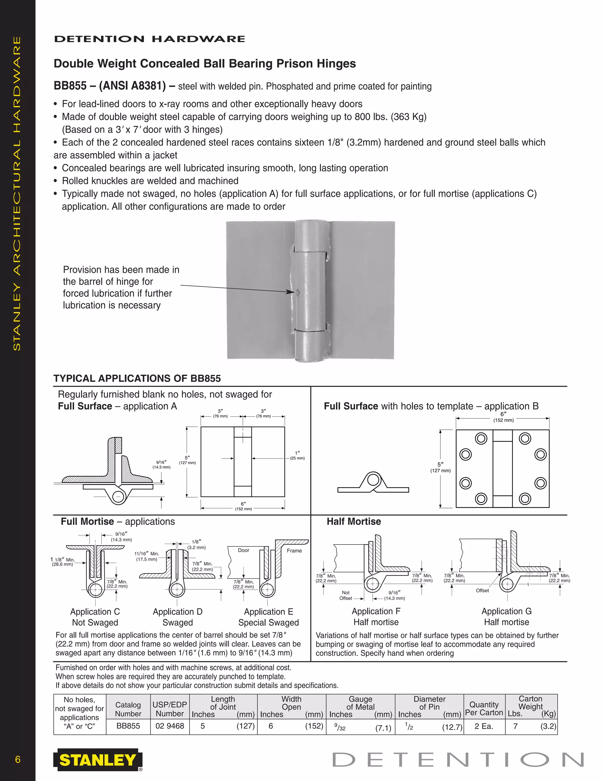 Heavy weight concealed bearing prison hinges | PDF