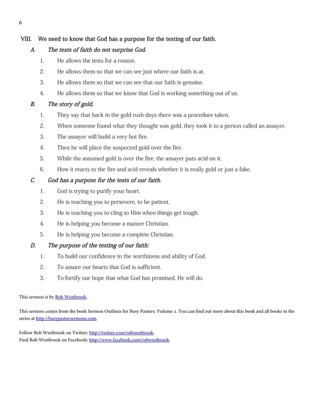 Free Sermon Outline - Hebrews 11:1-6 - A Matter of Faith | PDF