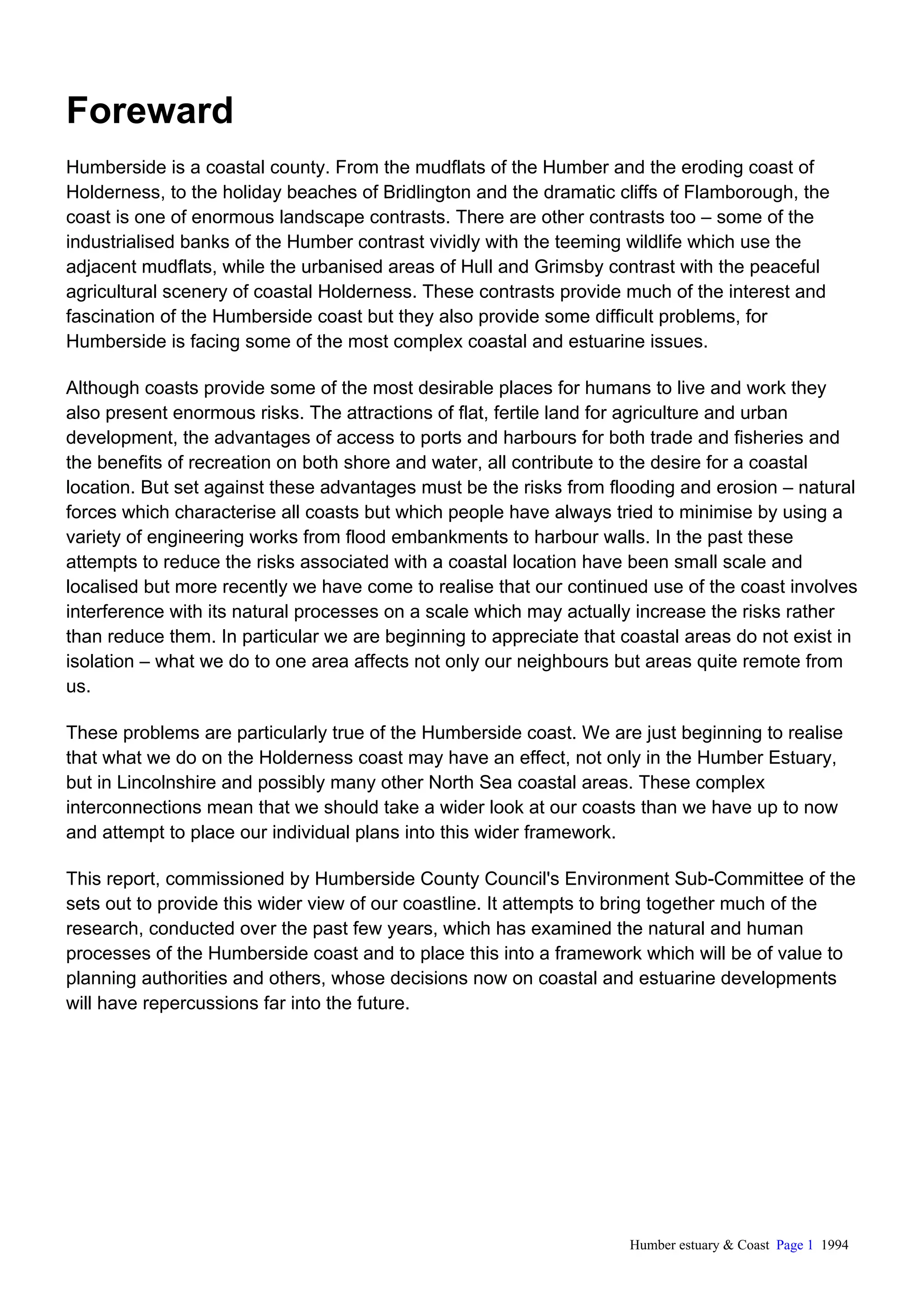 The Humber Estuary and Holderness Coast | PDF