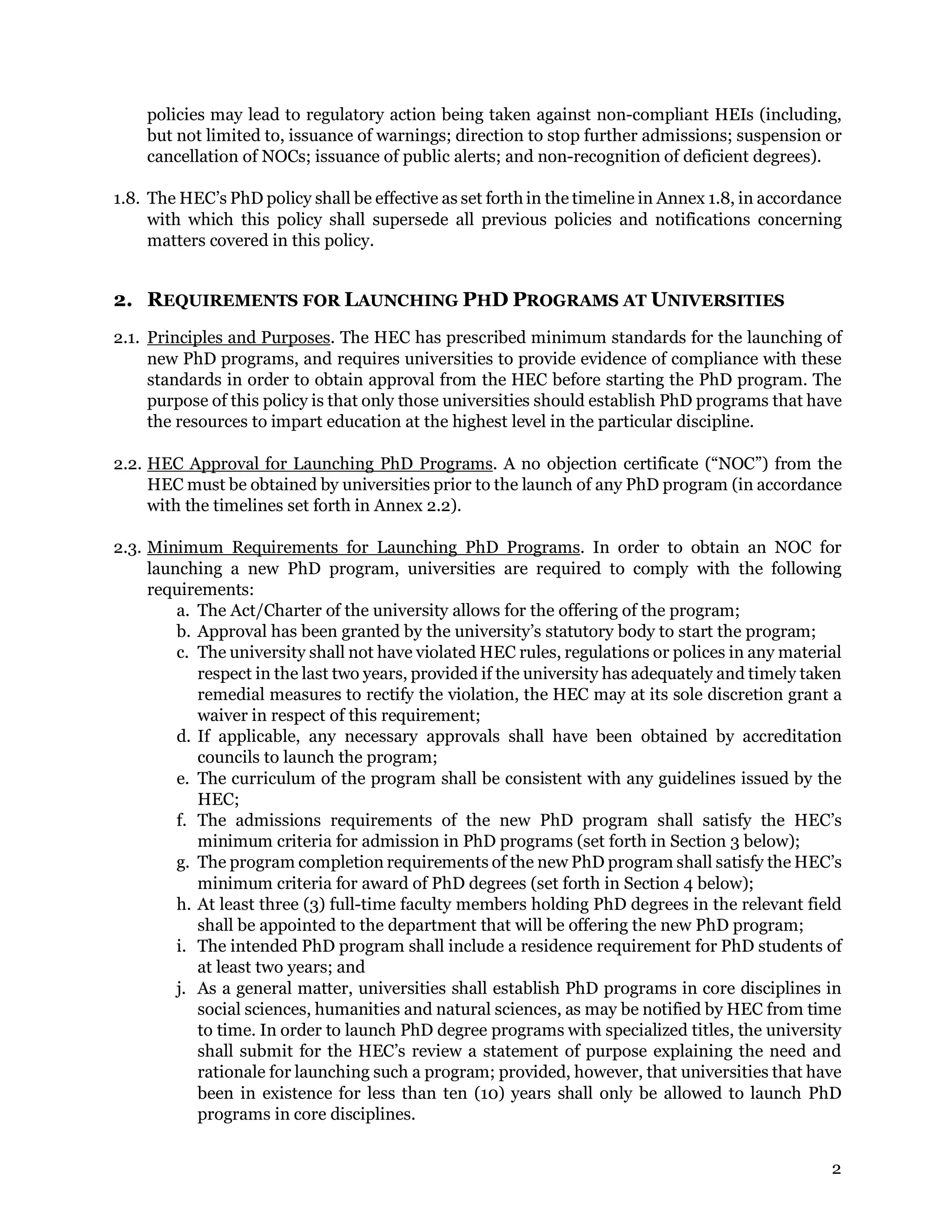 HEC PhD Policy and Quality FrameWork for Public and Private ...