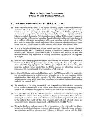 HEC PhD Policy and Quality FrameWork for Public and Private ...