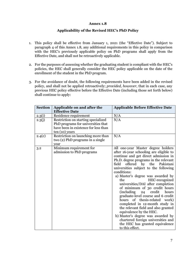 HEC PhD Policy and Quality FrameWork for Public and Private ...