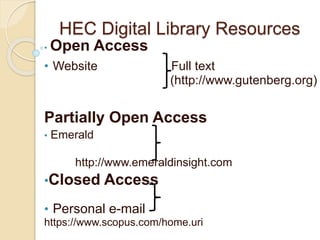 Hec digital library resources aug 10, 2016 | PPTX