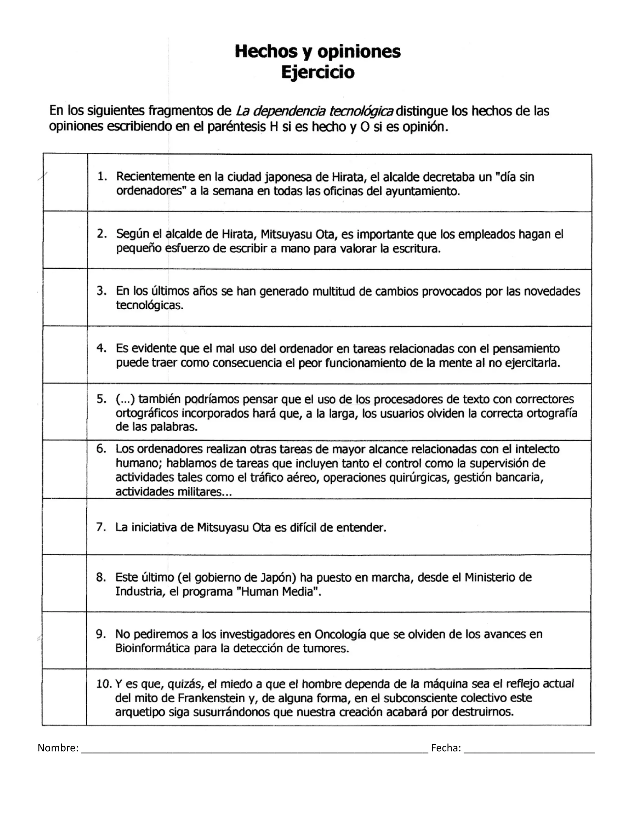 Hechos y opiniones ejercicio | PDF