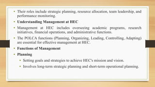 HEC Organization presentation in Management | PPT