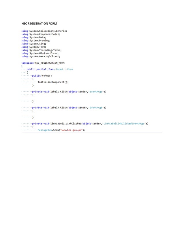 Hec registration form VISUAL C# PROGRAMMING | PDF