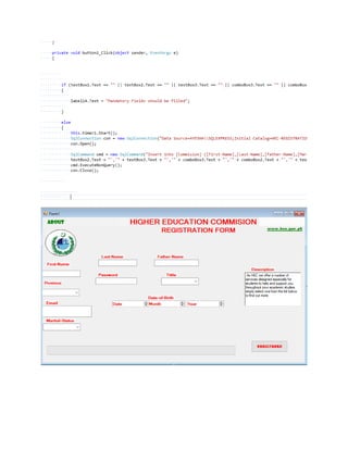 Hec registration form VISUAL C# PROGRAMMING | PDF