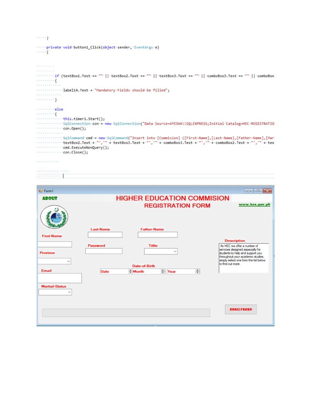 Hec registration form VISUAL C# PROGRAMMING | PDF
