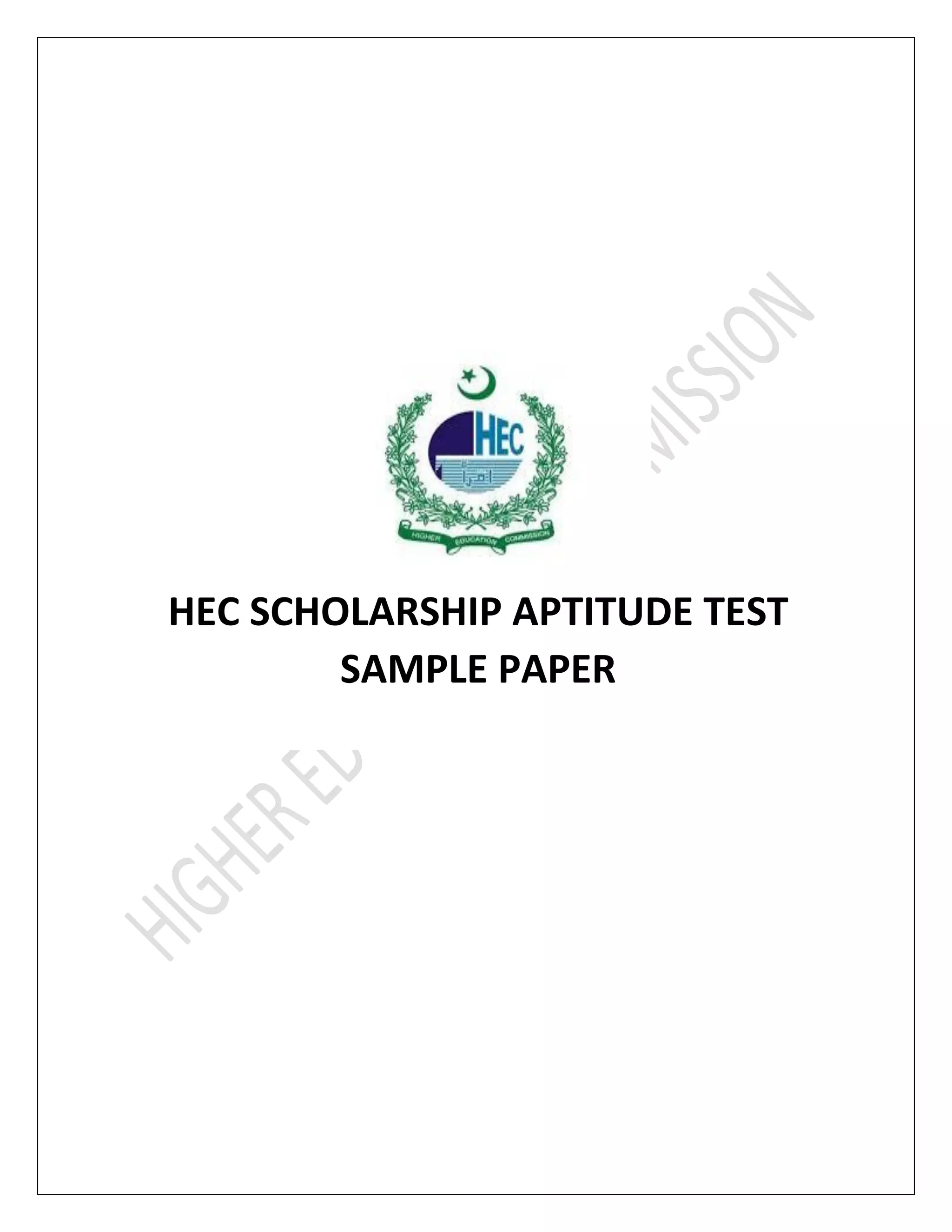 Hec scholarship test sample paper 2 | PDF