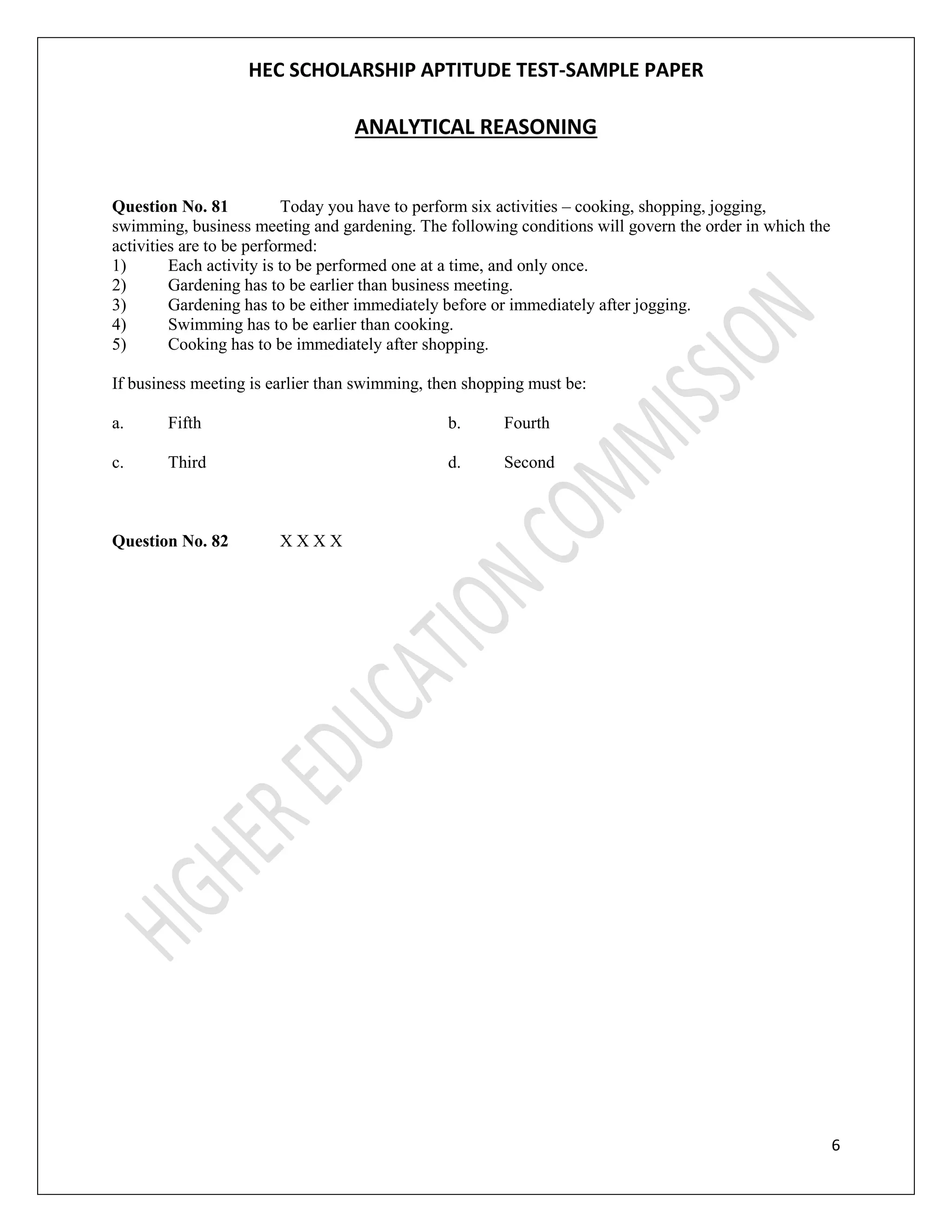 Hec scholarship test sample paper 2 | PDF