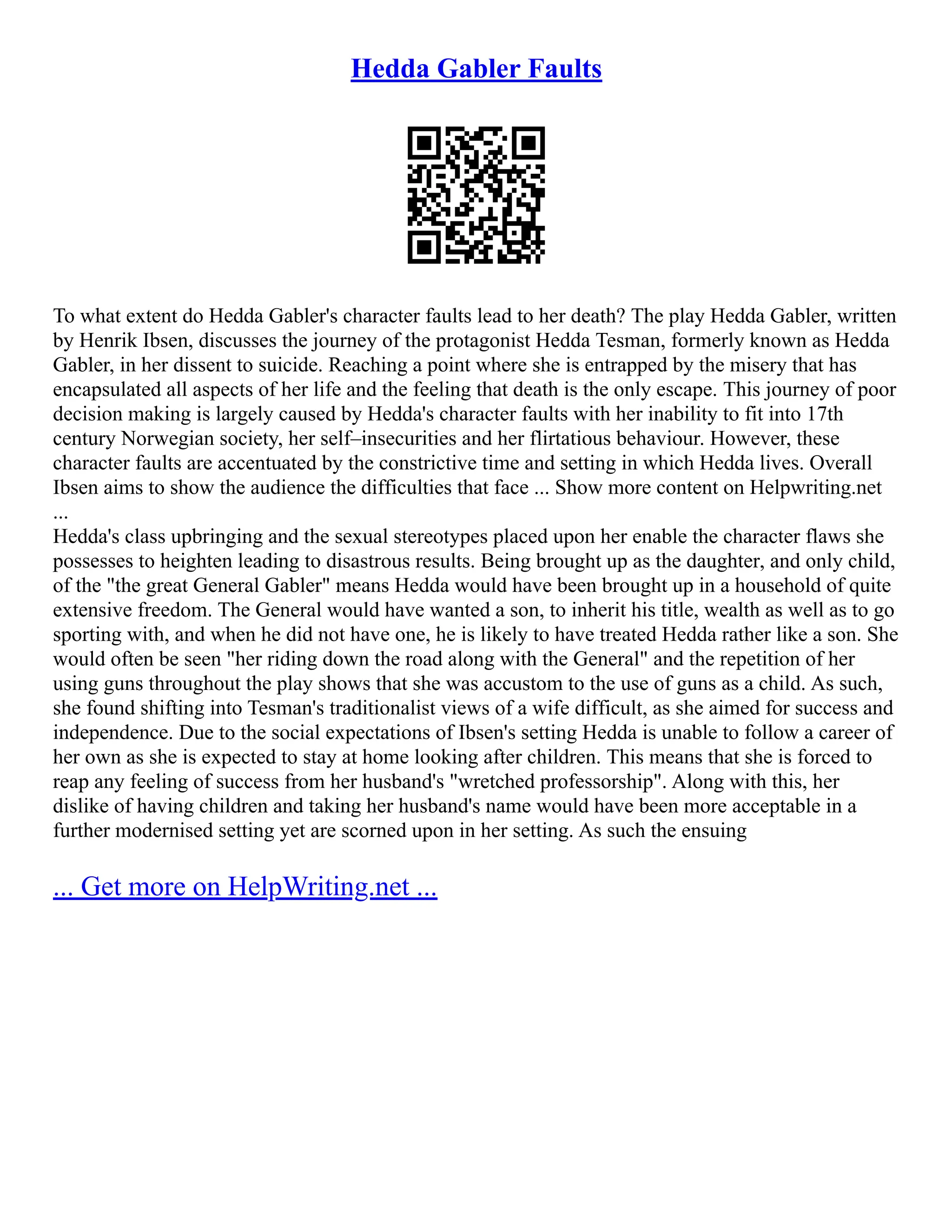 Hedda Gabler Faults | PDF
