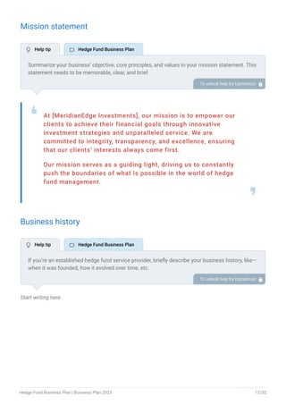 Hedge Fund Business Plan Example | Upmetrics | PDF
