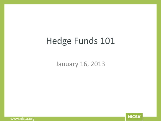 Hedge Funds: 101 | PPTX